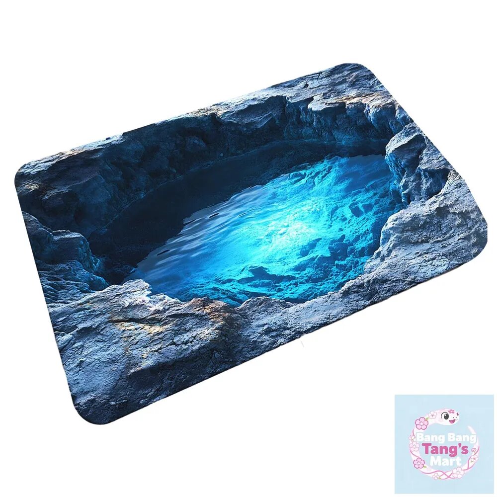 Коврик придверный 50x80 см с абстрактным рисунком из джута и кокосового волокна, голубой