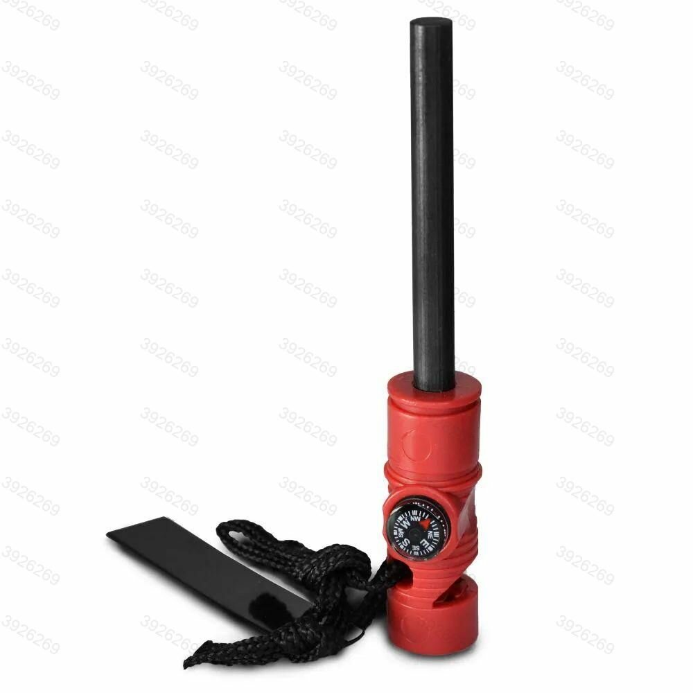 Большое походное огниво-кресало+ компас+ свисток (толстый цельный стержень)