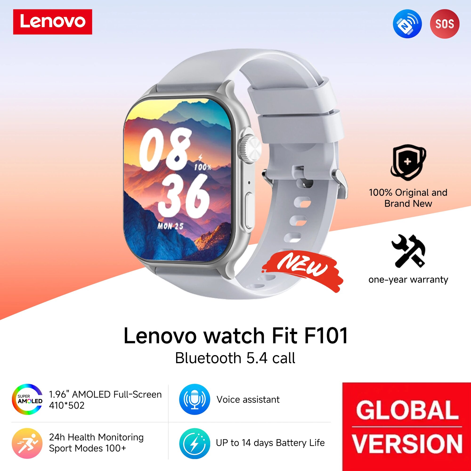 Оригинальные умные часы Lenovo с AMOLED-дисплеем 1,96 дюйма, круглосуточный мониторинг здоровья, Bluetooth-вызовы, умные часы для мужчин и женщин, спортивные умные часы