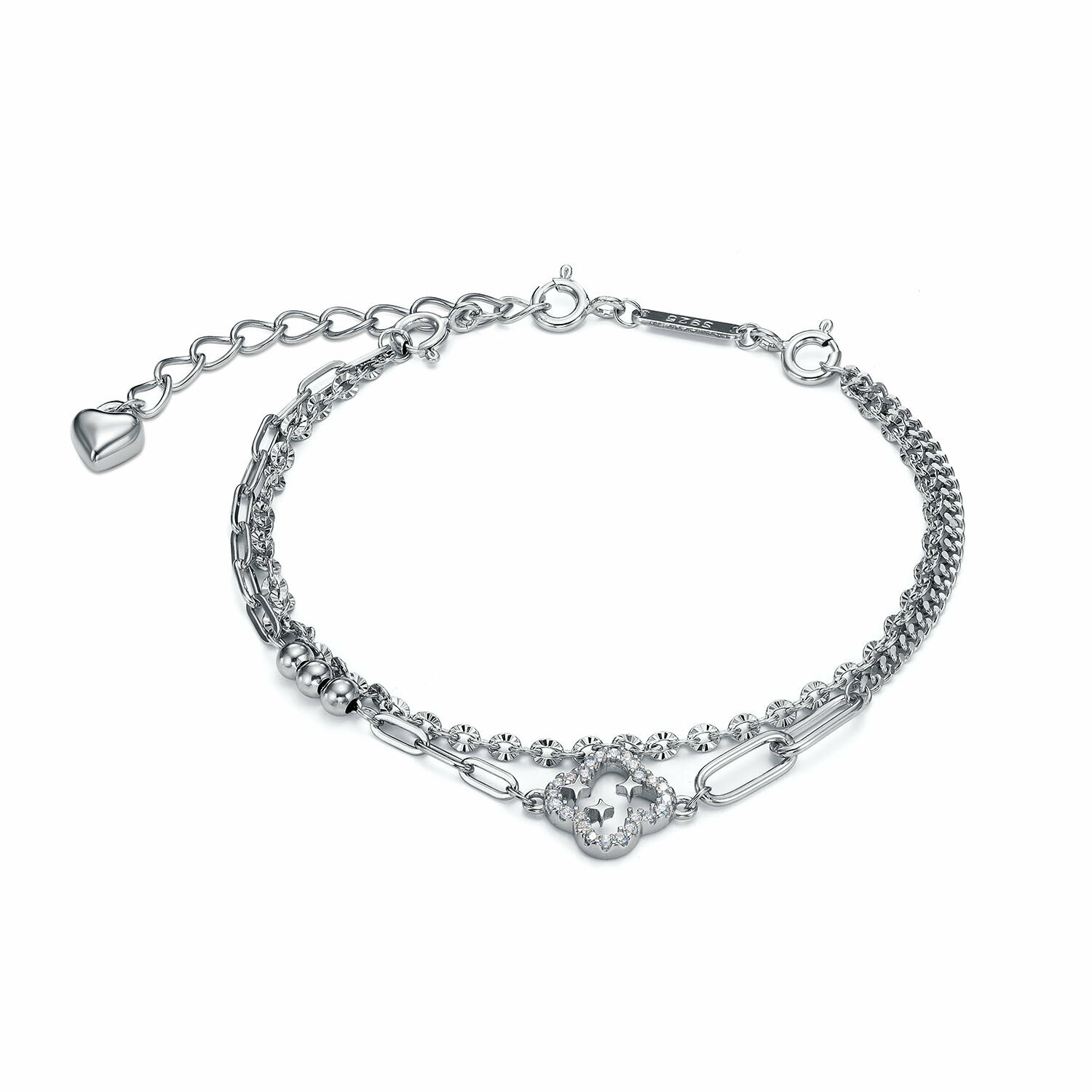 Браслет-цепочка, серебро, 925 проба, родирование, фианит