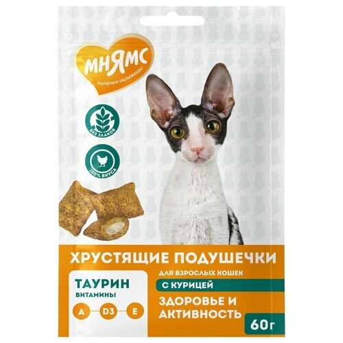 С Курицей 60 г мнямс лакомство для кошек хрустящие подушечки здоровье и активность