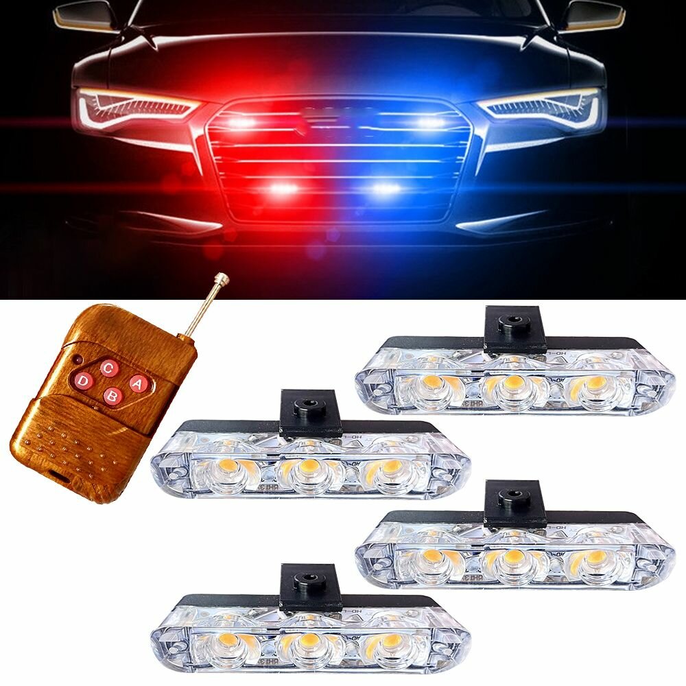 4 Шт 3LED Светодиодный стробоскоп для авто 12v проблесковый маячок желтый свет для автомобиля жёлтый 12 вольт