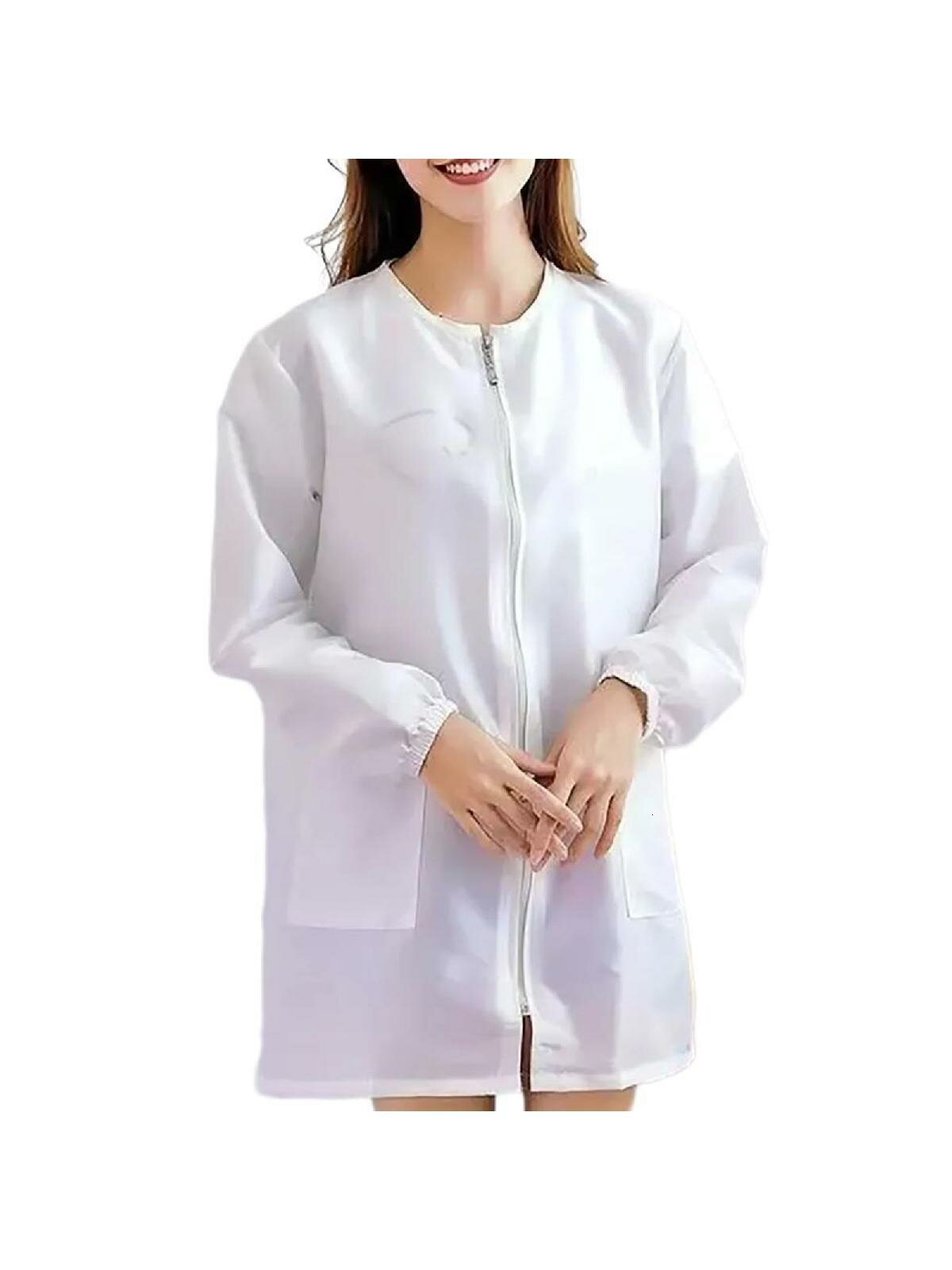 Полиэстеровый фартук для барберов, Белый - длинные рукава