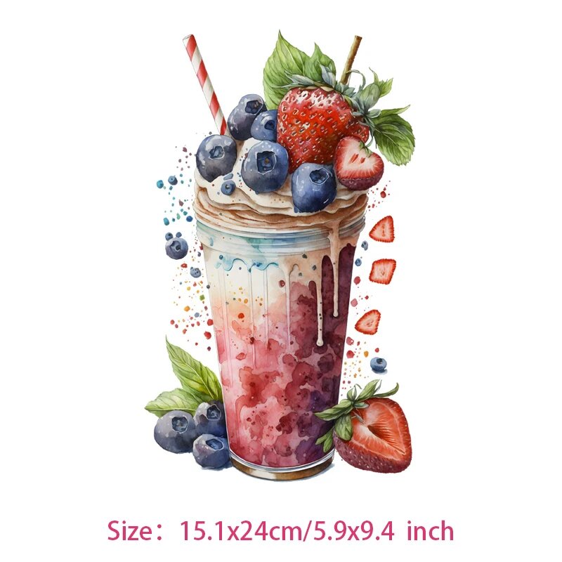Термотрансферные наклейки Fruit Blueberry Strawberry Milk Shake