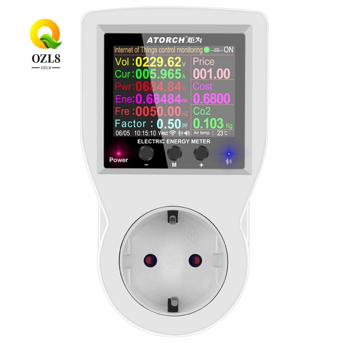 W8(E O X A) ATORCH WIFI Цифровой ваттметр 220 В переменного тока Счетчик мощности Потребление электроэнергии энергии Мощность EU Plug