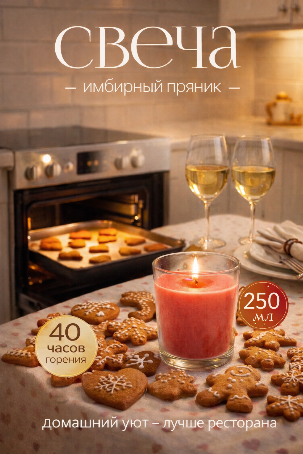 Свеча "Имбирный пряник", 250 мл, в стеклянной упаковке, до 40ч горения