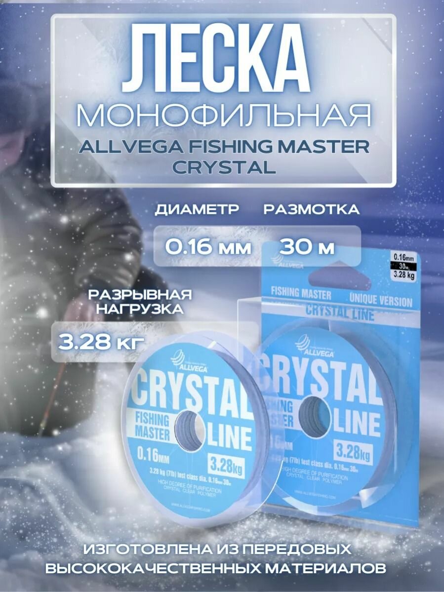 Леска для зимней рыбалки Кристалл 0.16мм 30м 3.28кг прозрачная