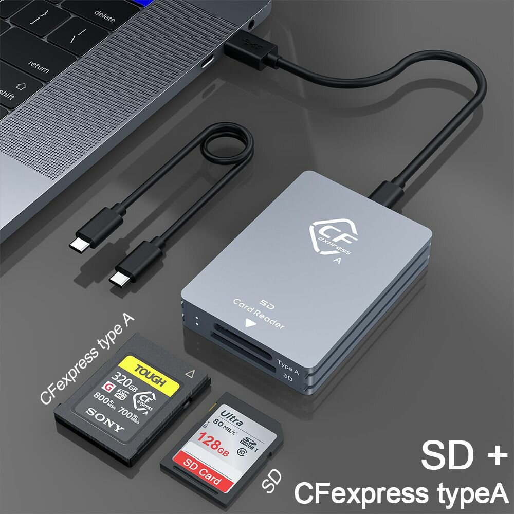 Универсальный картридер с двумя слотами CF express Type A и SD, совместимый с Windows/Mac OS/Linux/Android