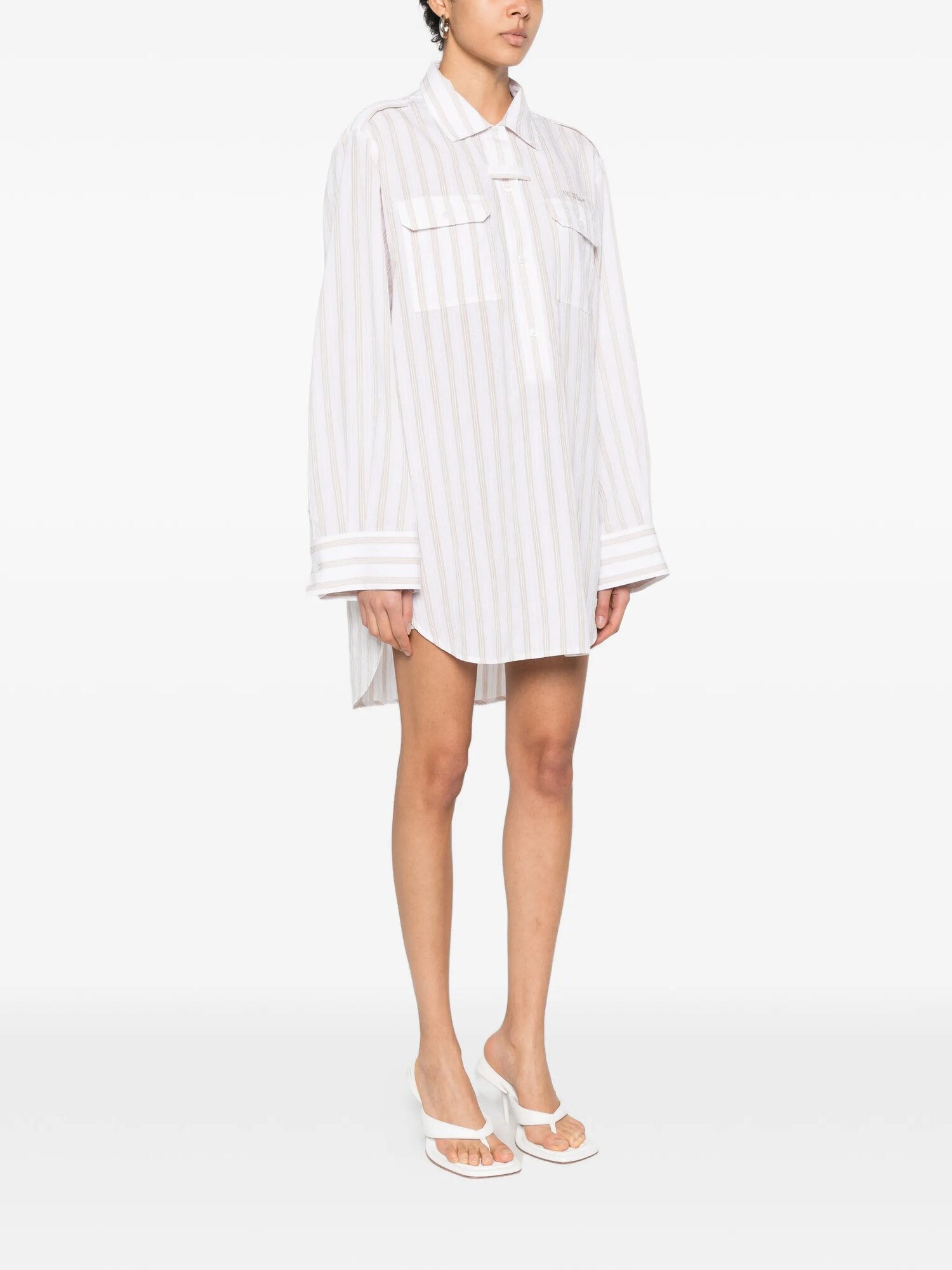 Платье Off-White Striped pocketed mini dress, размер 36, бежевый/белый — фото 1
