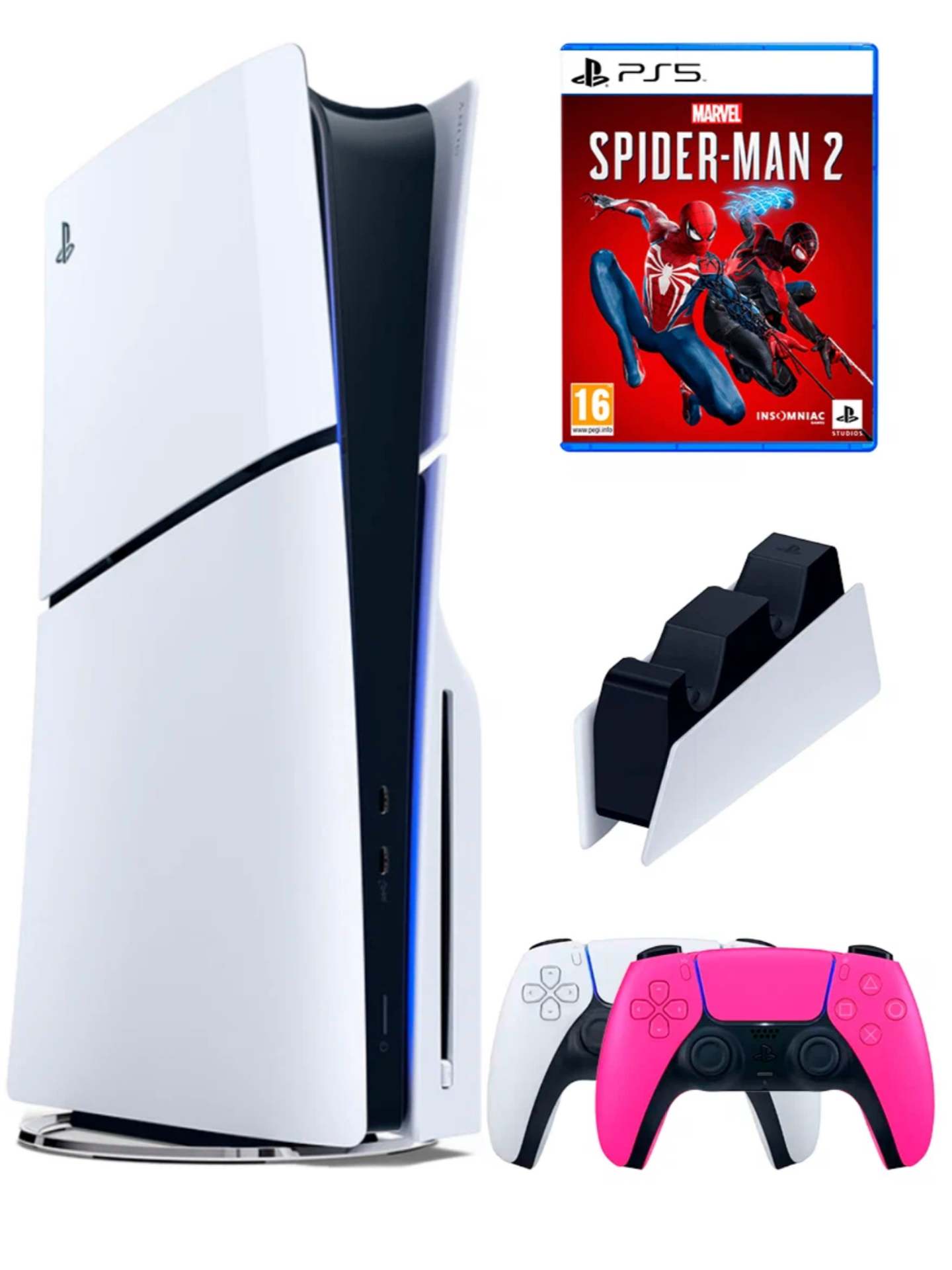 PS5 (ПС5) Игровая приставка Sony PlayStation 5 Slim disc + 2-й геймпад(розовый) + зарядное + игра Spider-Man2