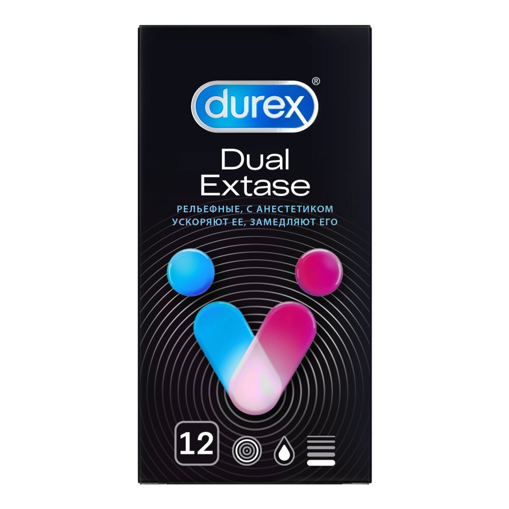Презервативы Durex Dual Extase рельефные с анестетиком, 12 шт