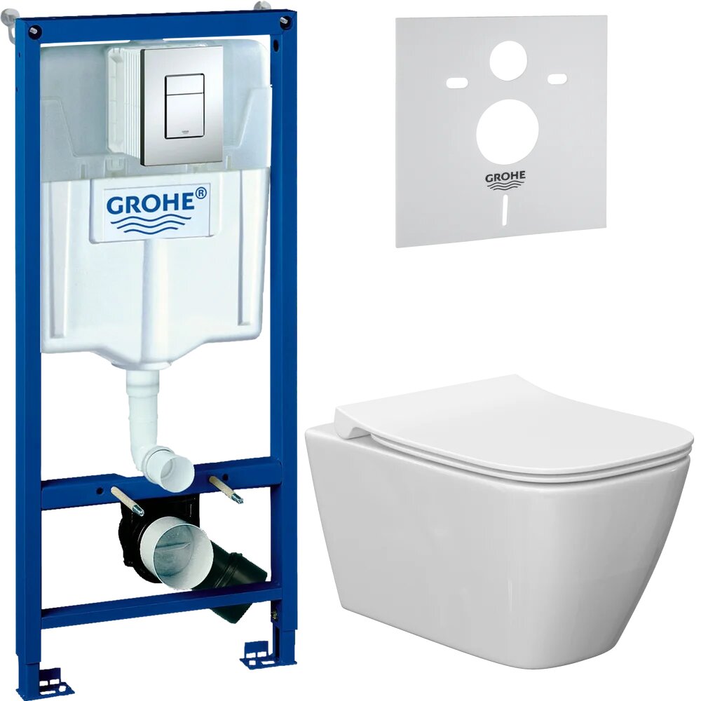Комплект 4 в 1 Унитаз подвесной Ideal Standard I Life B T461401, безободковый, euro white / Сиденье T500301, с микролифтом / Инсталляция с кнопкой Grohe Rapid SL 38772001 цвет хром, Звукоизоляция 371
