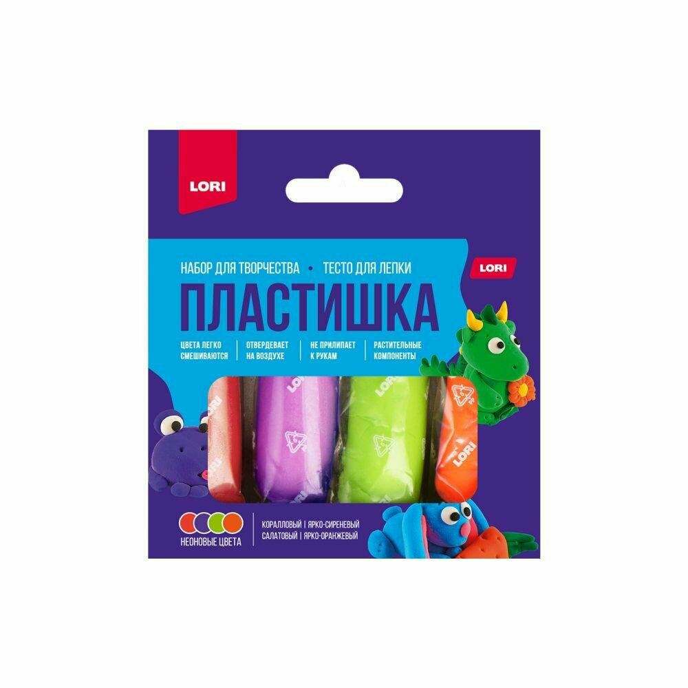 Тесто для лепки "Пластишка" неоновое, 4 цвета, затвердевает на воздухе