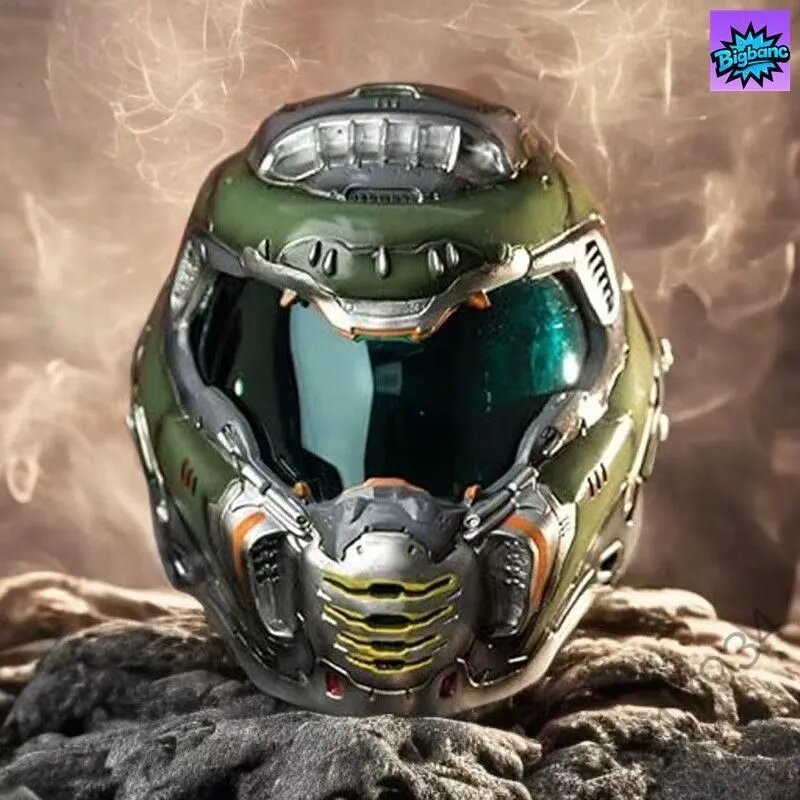 Маска DOOM Eternal Шлем для фотосессий и косплея, изготовлена из пластика, зеленый цвет, размер универсальный