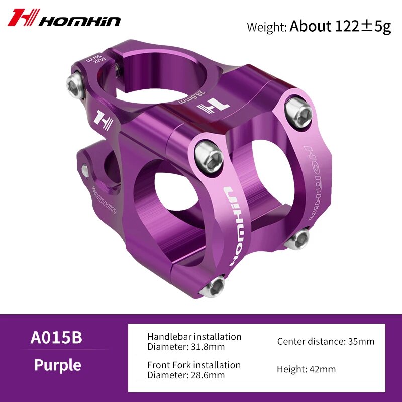 HOMHIN A015B Вынос руля MTB, 31.8 мм, 35 мм, 42 мм, Фиолетовый