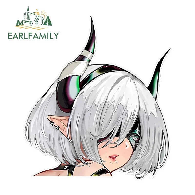 EARLFAMILY 13 см X 11,7 см Наклейки на автомобиль Nier 2B Peek Peep Devil Horn, Изумрудный, 20cm
