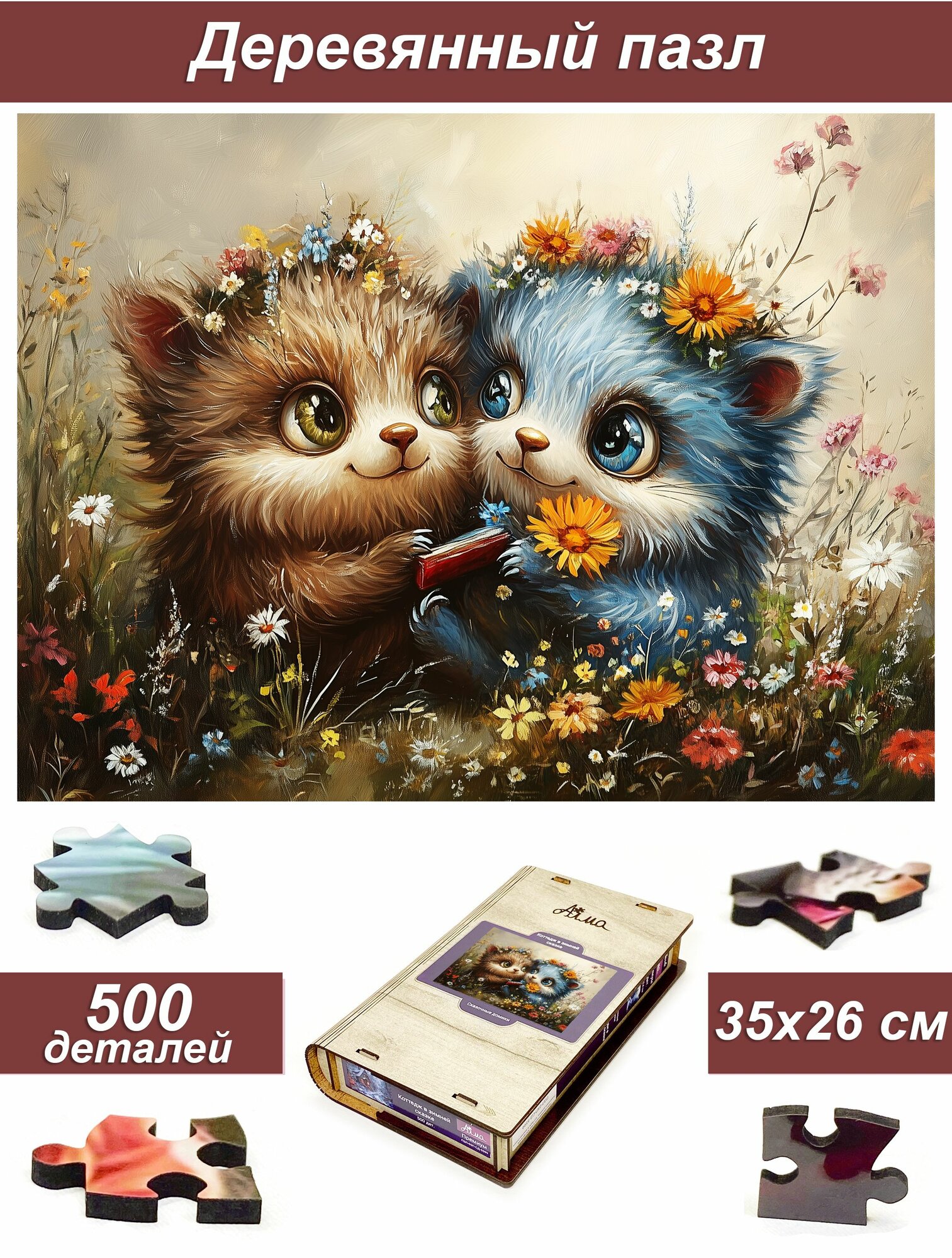 Пазл Алма деревянный 500 деталей. Милые монстры. Лесные малыши
