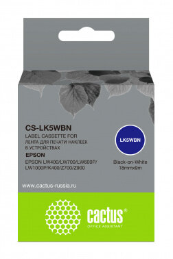 Картридж ленточный CACTUS LK-5WBN черный на белом 18x9 для Epson LW300 LW400 LW700 LW600P LW1000P (CS-LK5WBN)