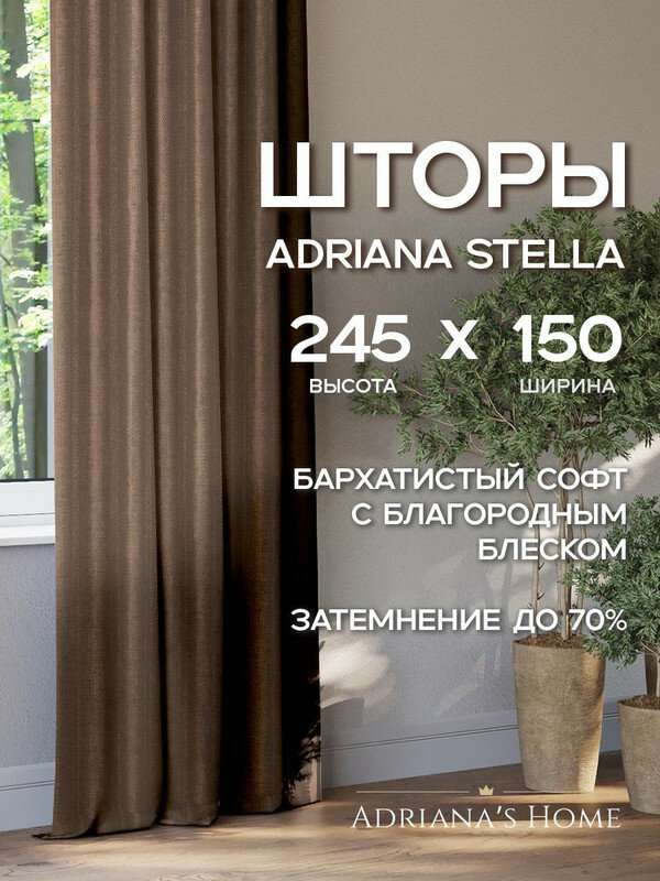 Шторы Adriana Stella, софт, коричневый, комплект из 2 штор, высота 245 см, ширина 150 см, лента