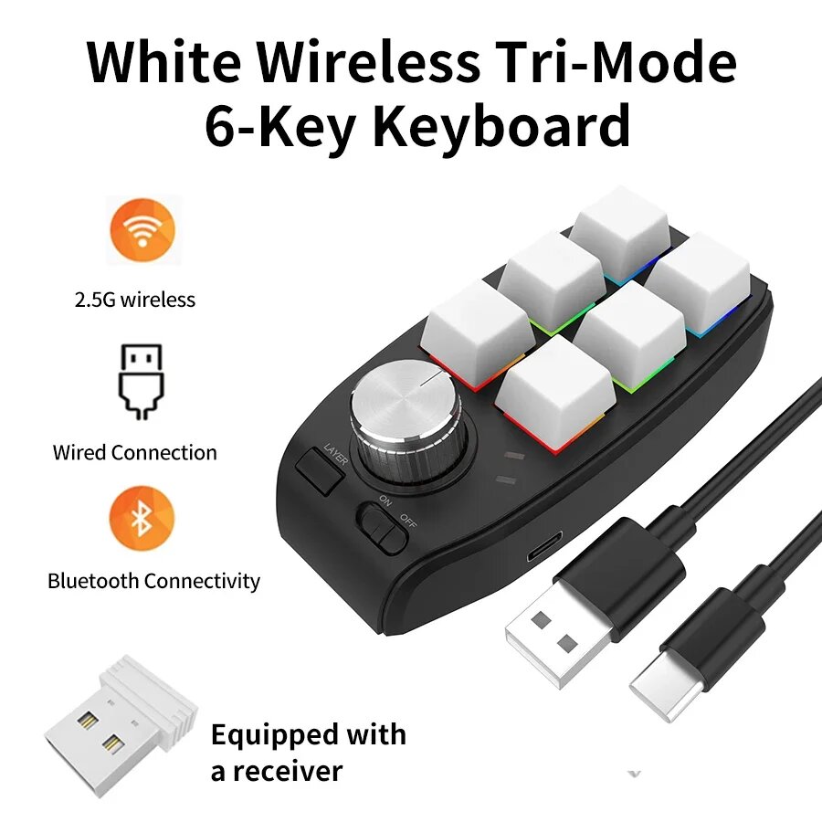 Мини механическая Bluetooth-клавиатура 6 клавиш 2.4G wired BT1