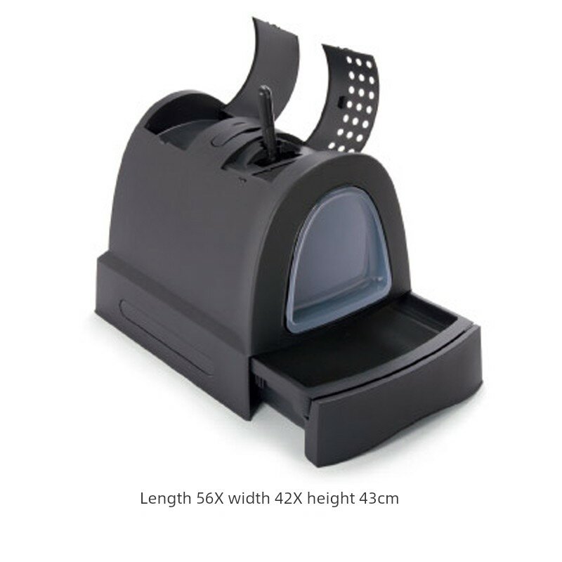 Кошачий лоток среднего размера с выдвижным ящиком в черном - дизайн для легкой очистки