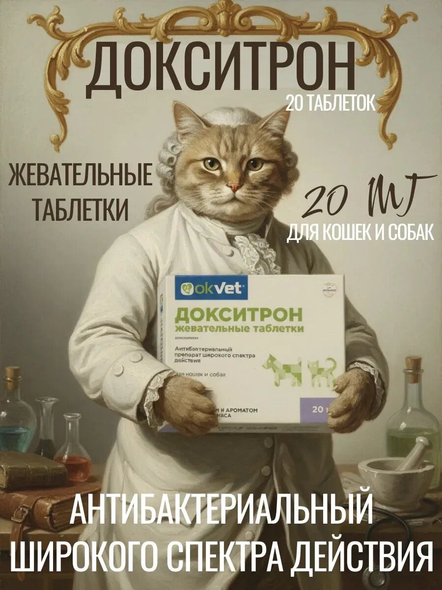 Гомеопатический препарат OKVET(АВЗ) "Докситрон", для собак и кошек, жевательные таблетки