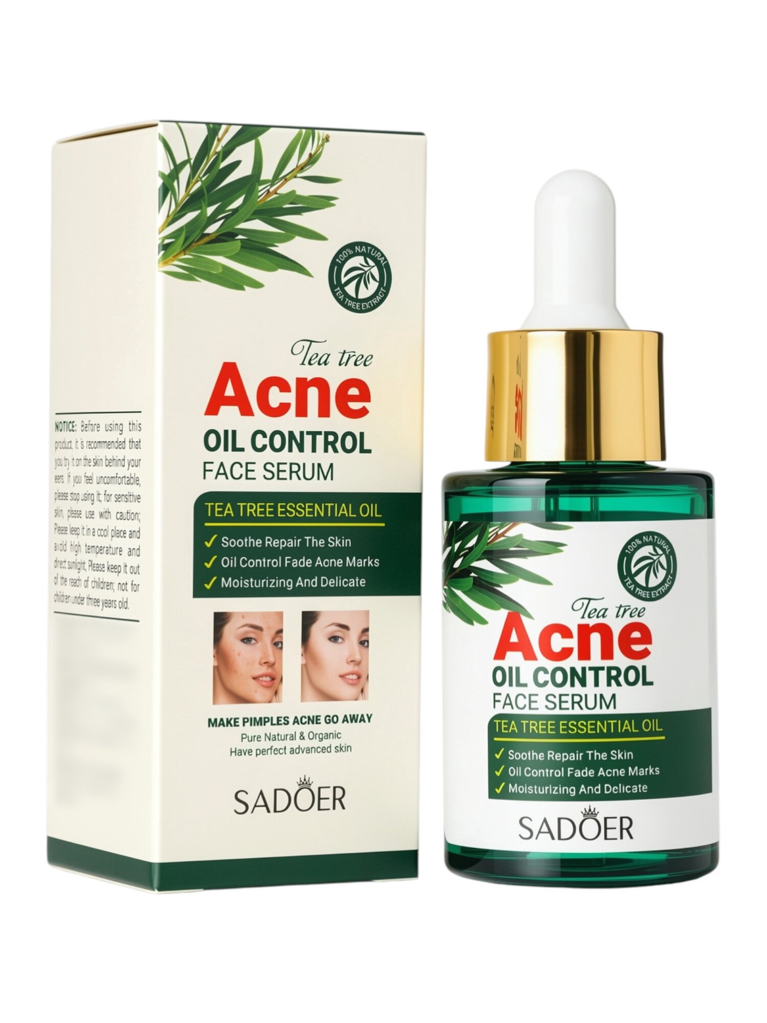 Сыворотка для лица Sadoer с маслом чайного дерева, 30 мл