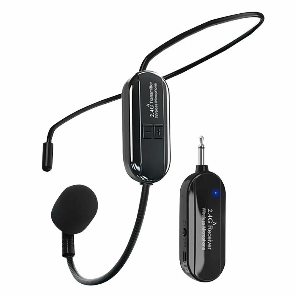 Микрофон для живого вокала еспроводная микрофонная гарнитура 2,4G, Встроенный аудиомикрофон, черный