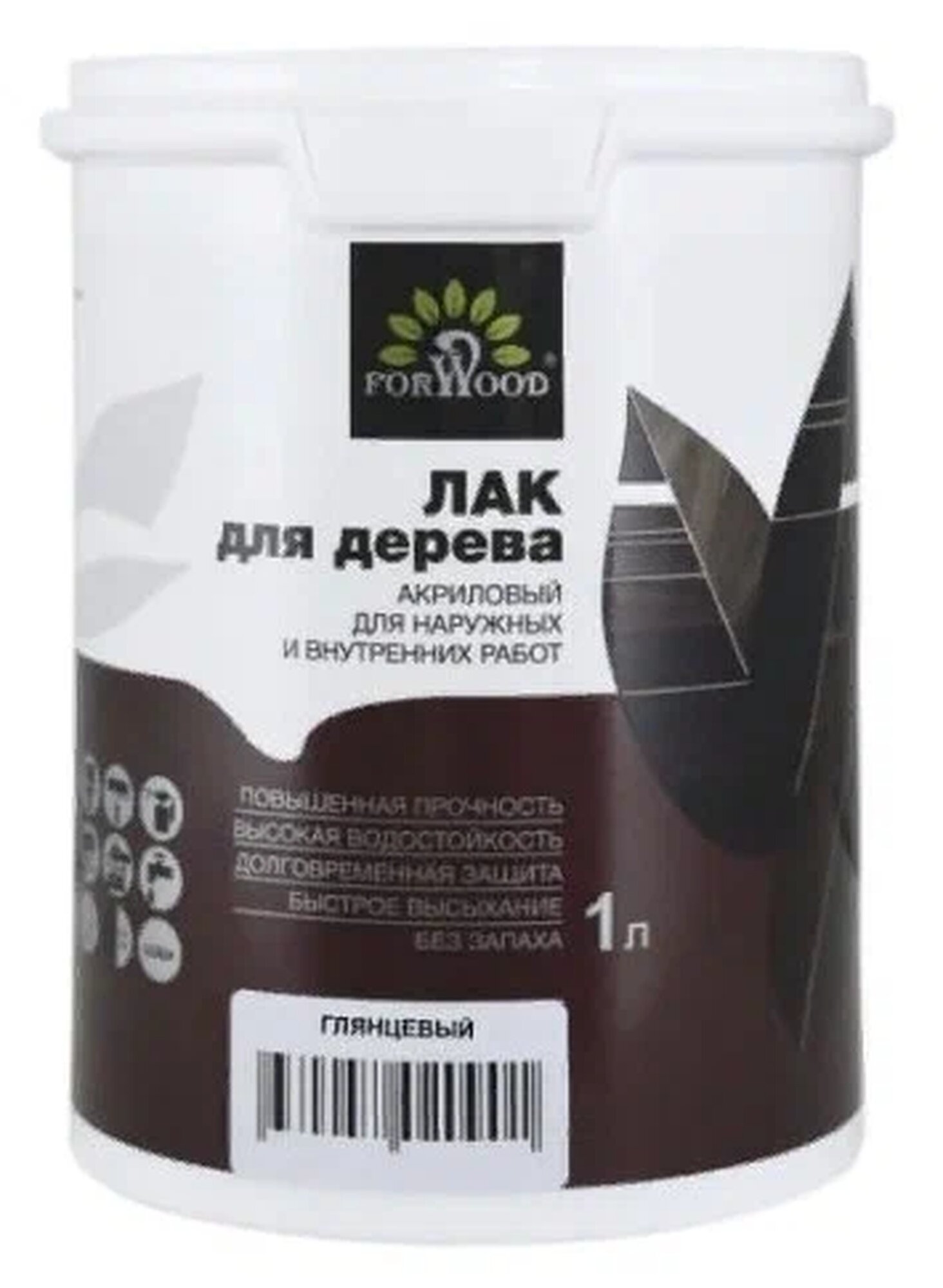 Лак для дерева акриловый, без запаха, 129 глянцевый, бесцветный, 1 л