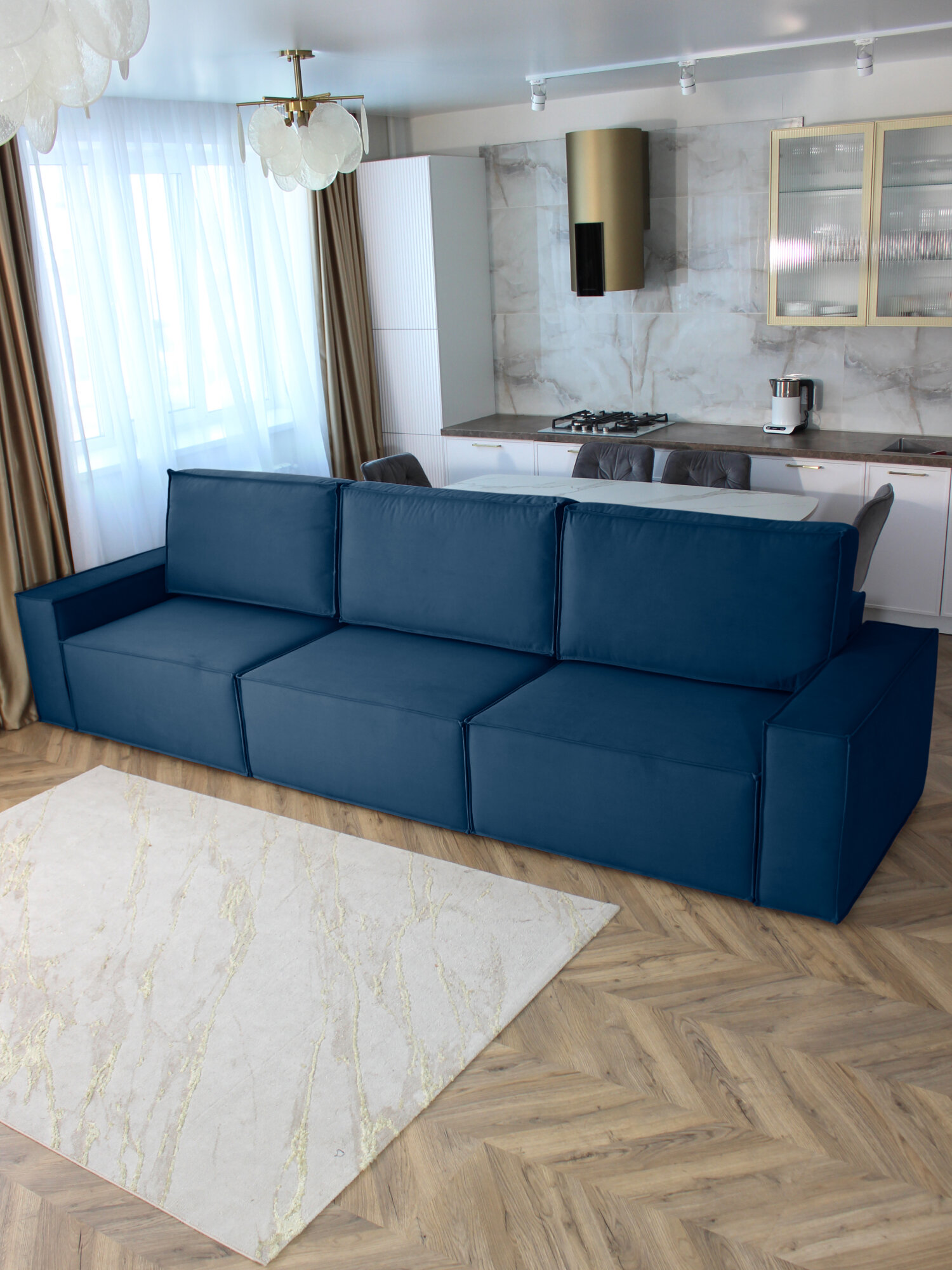 Диван-кровать Forrest Конер синий, механизм выкатная Еврокнижка, 350х109х65 см