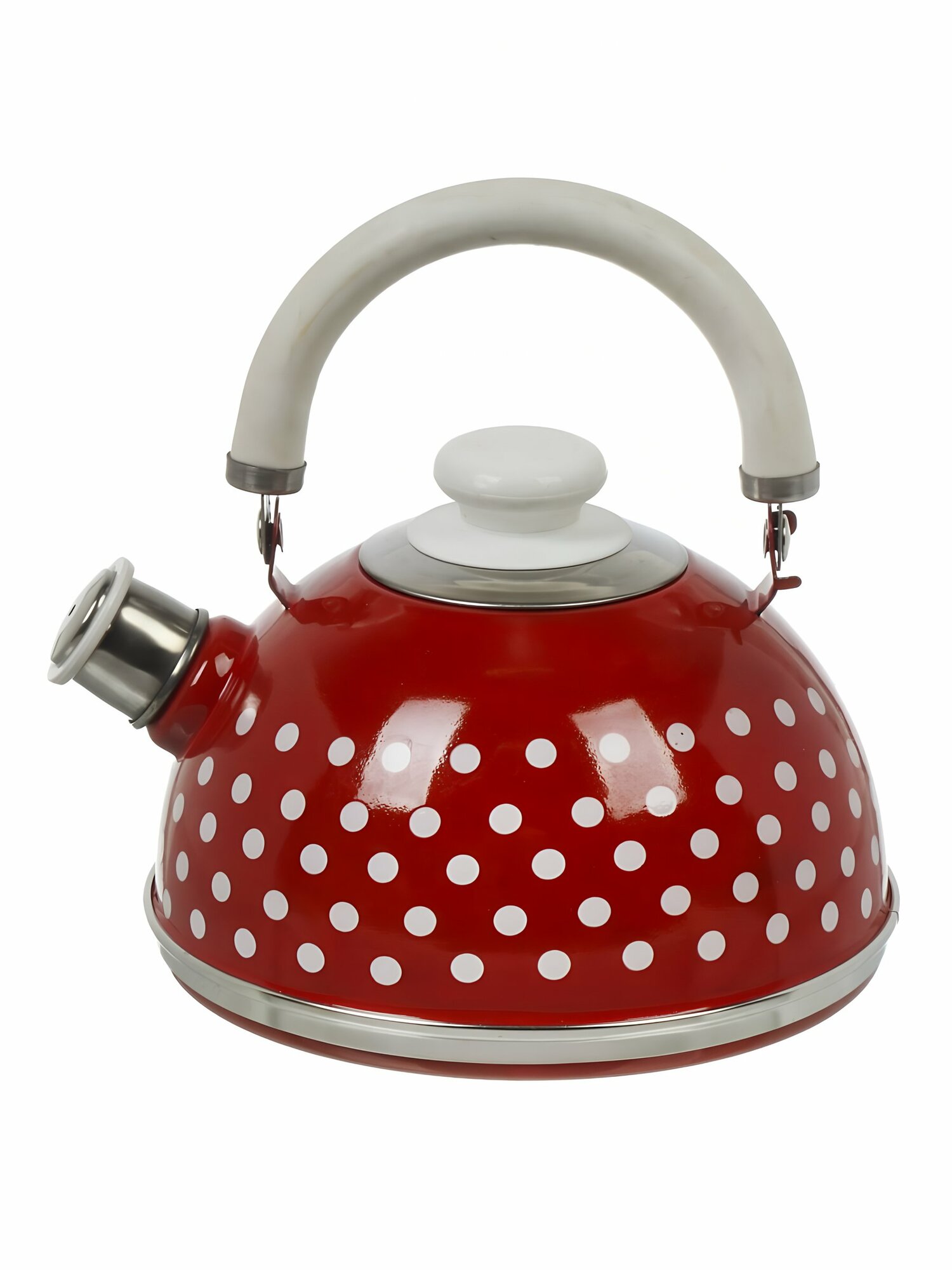 Рубин чайник для плиты из эмалированной стали со свистком, 2.5 л, бордовый, Белый горохи