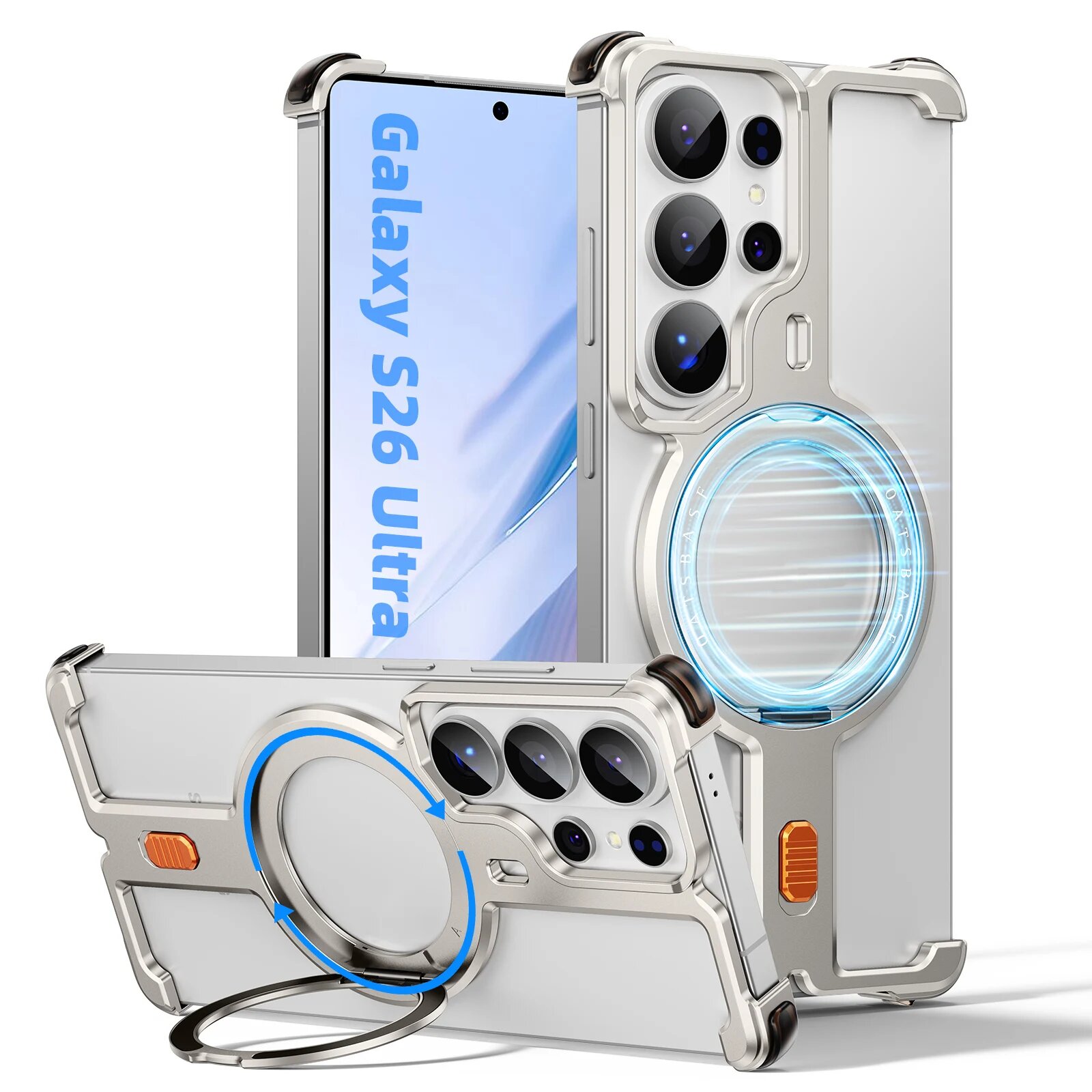 Чехол-подставка Oatsbasf для Samsung Galaxy S26 Ultra, безрамочный, тонкий, с Серебряный, Silver