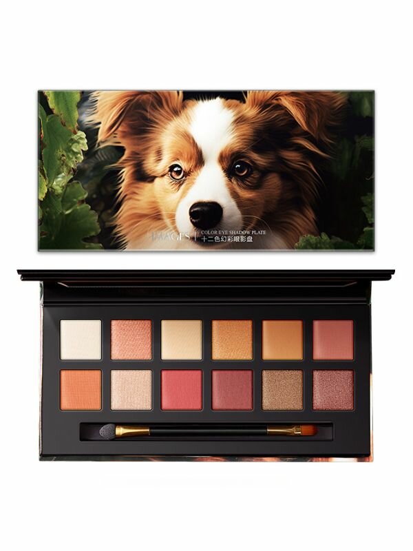 Двенадцатицветная палетка теней для век, яркие цвета, стойкий макияж.