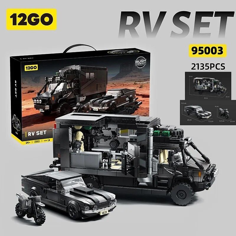 Строительные блоки 12GO, набор гоночных прицепов Unimo RV, классическая собранная модель John Wick, подарок