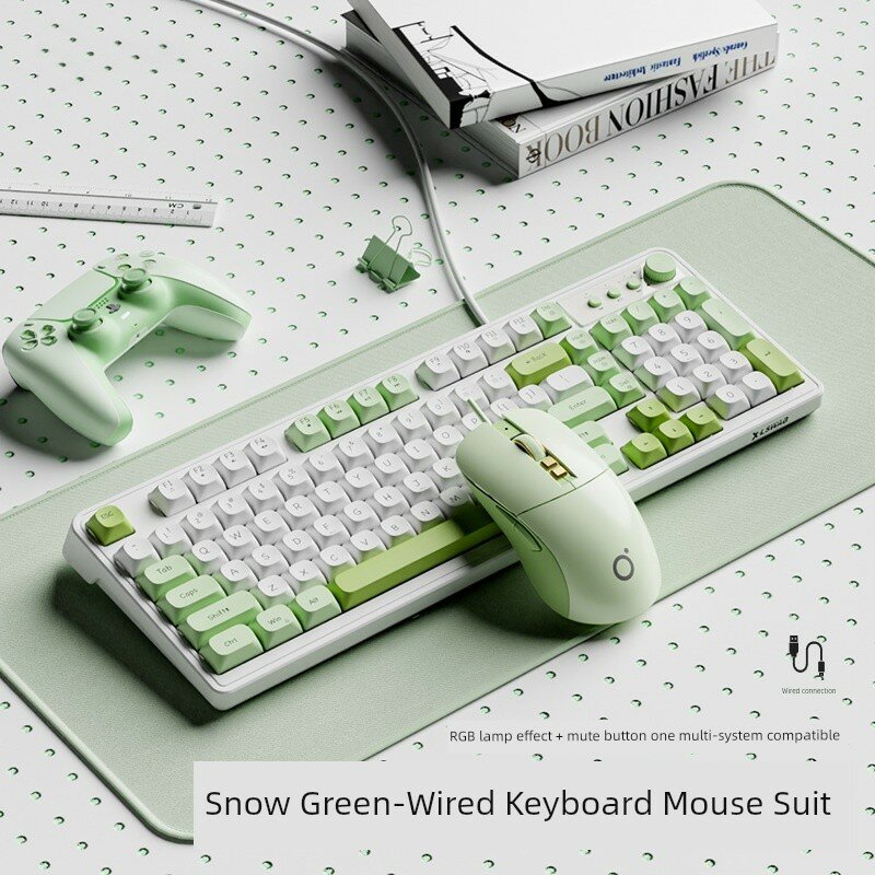 Немецкая проводная бесшумная клавиатура RGB для игр и офиса, проводной комплект клавиатуры и мыши с механическим