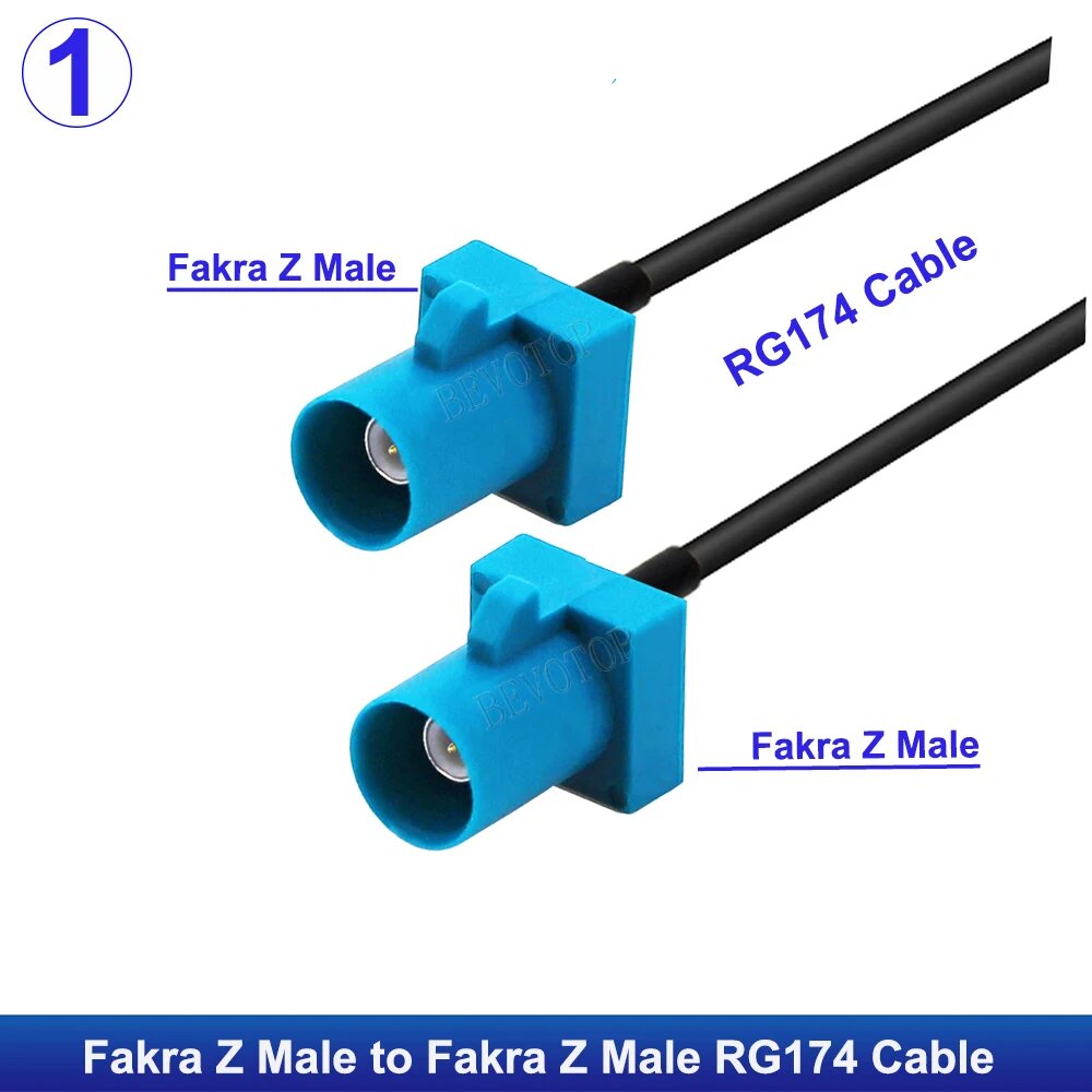 Кабель Fakra Z Male to Fakra Z Male RG174, 10см, синий