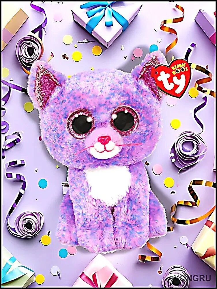Мягкая игрушка TY Big Eyed Peas фиолетовая, 23 см, плюш и флис