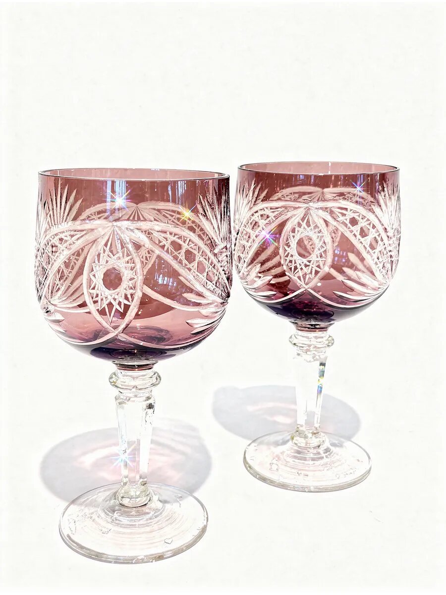 2 бокала цветной хрусталь алмазная грань. СССР