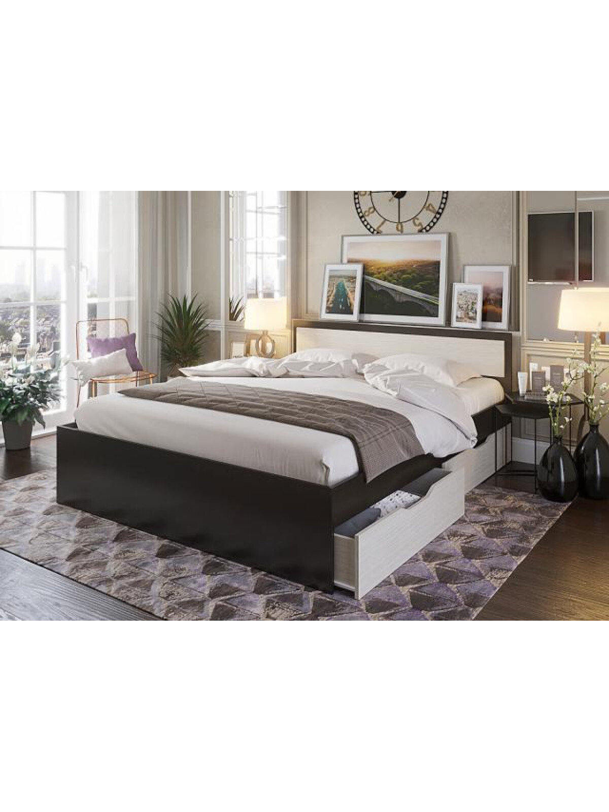 Кровать с ящиками 120 "Гармония КР 606 Венге" Huge Mebel. Ширина 1252 Высота 2032. Кровати