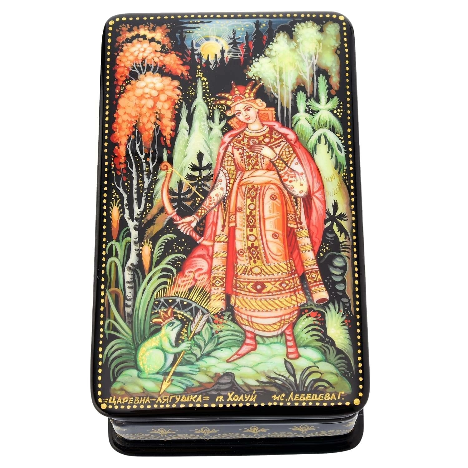 0021181 Лаковая миниатюра Шкатулка "Царевна-лягушка" 10*6*3,5 см 266