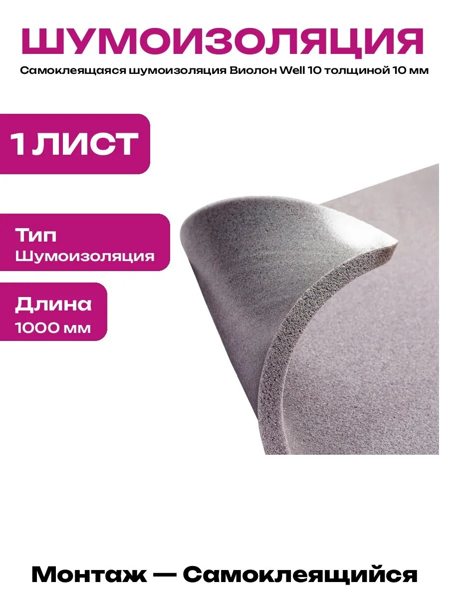 Акустический поролон для авто Виолон Well 10 размер 0.65х1