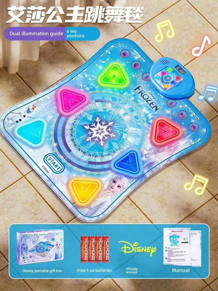 Детский музыкальный танцевальный коврик Disney Эльза с двойной подсветкой Bluetooth 6-кнопочный батарейный для девочек