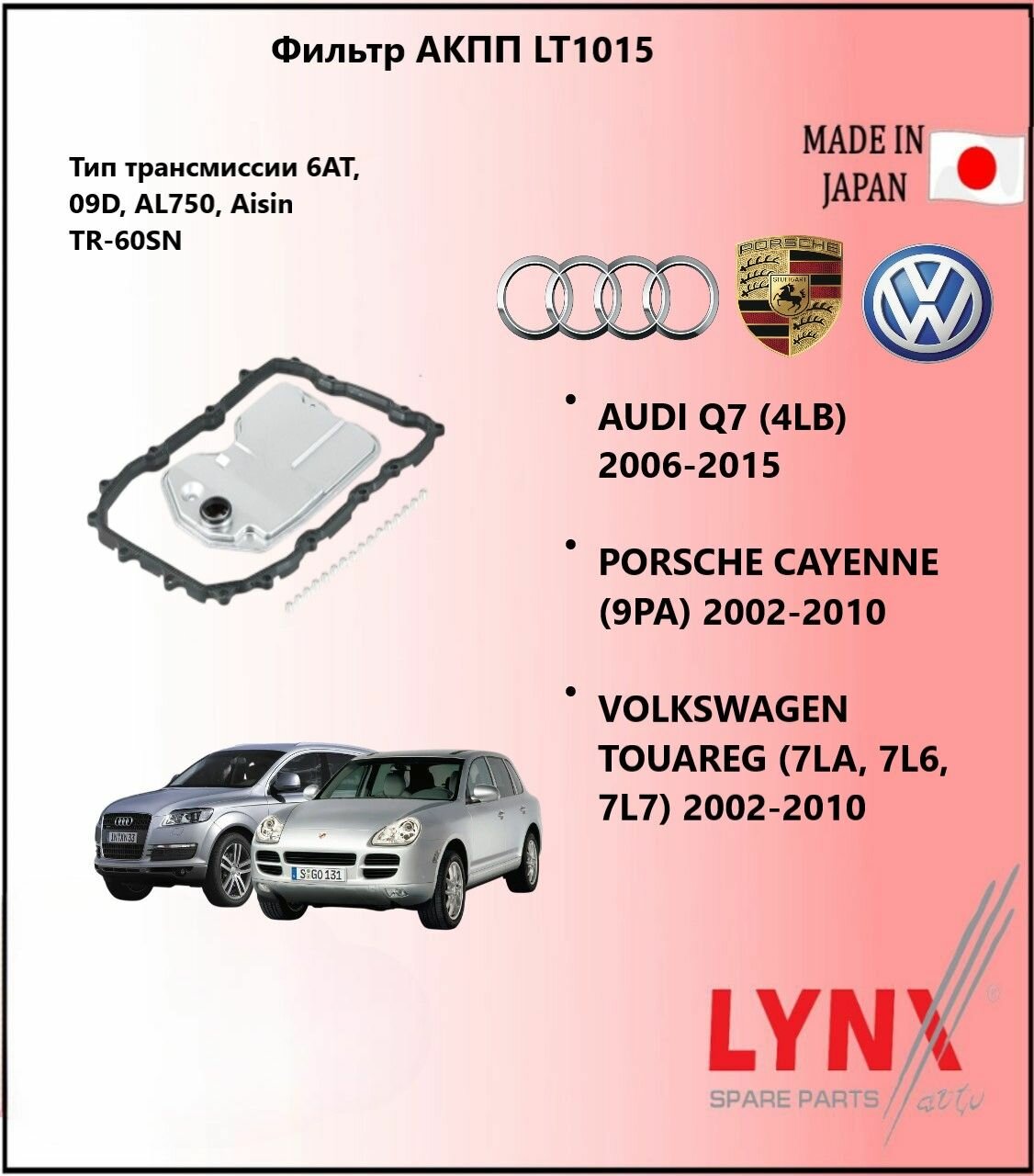 LYNXauto Фильтр АКПП ауди ку7 / AUDI Q7 (4LB) 2006-2015, порше кайенн / PORSCHE CAYENNE (9PA) 2002-2010 LT1015