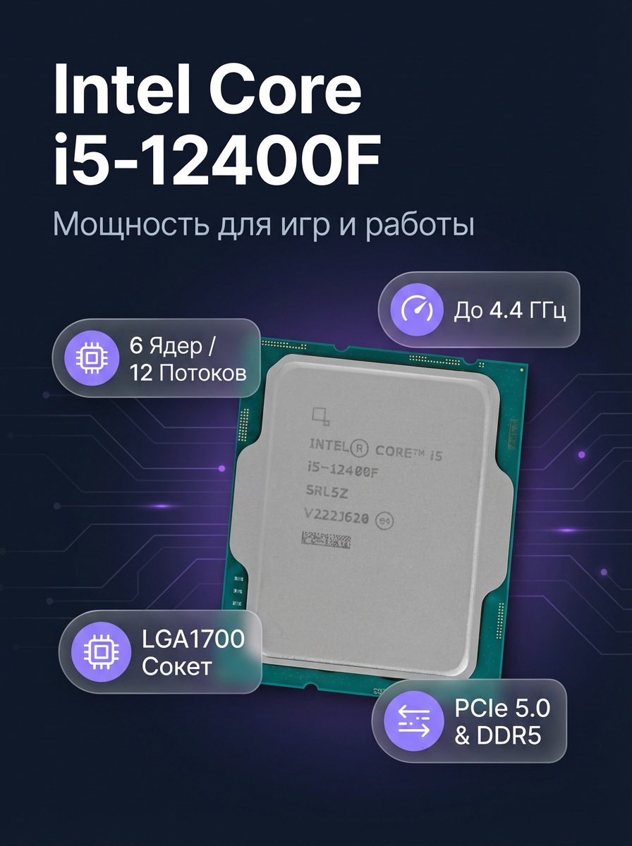 Intel Core i5-12400F 2.5 GHz/6PC/7.5+18Mb/117W/16 GT/s LGA1700