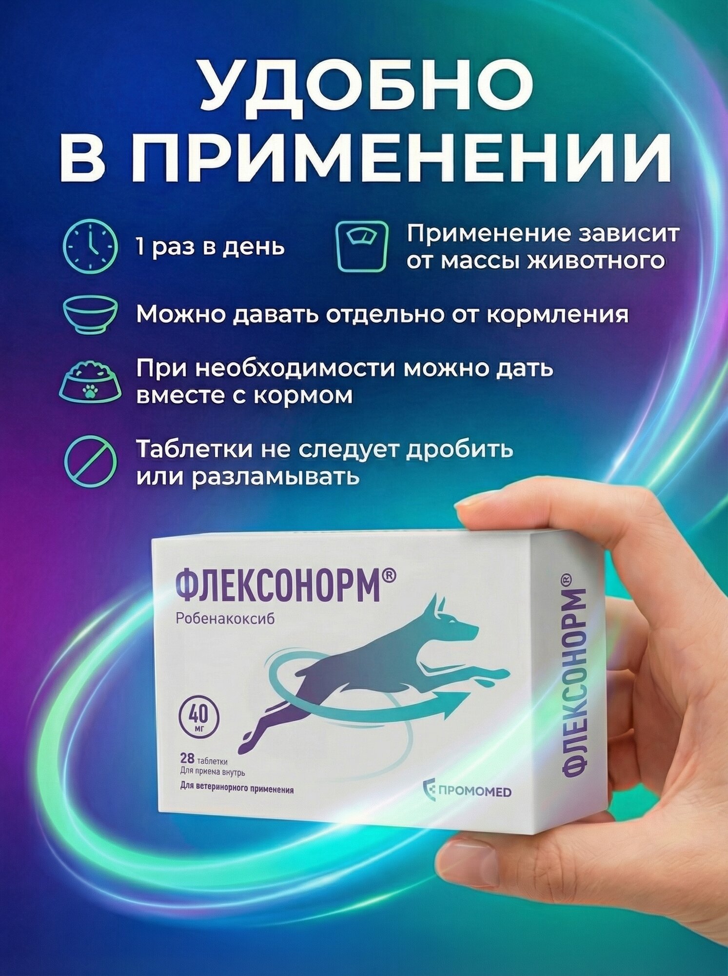 Препарат противовоспалительный Флексонорм Промомед , для собак, таблетки, 40мг, 28шт — фото 1