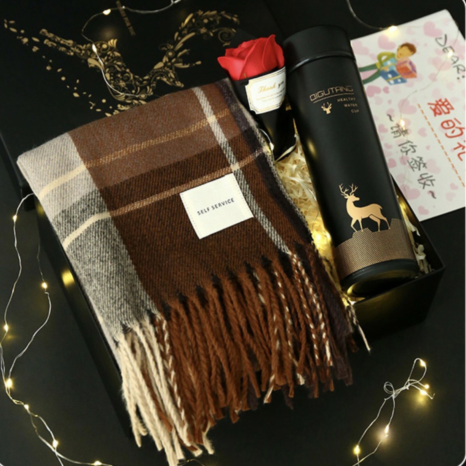 Подарочный набор MyPads M-4.15-1 с пледом, бутылкой и декоративной розой для мужчин