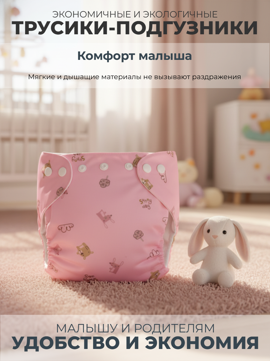 Многоразовый подгузник - трусики, для приучения к горшку, розовый, от 10 до 18кг