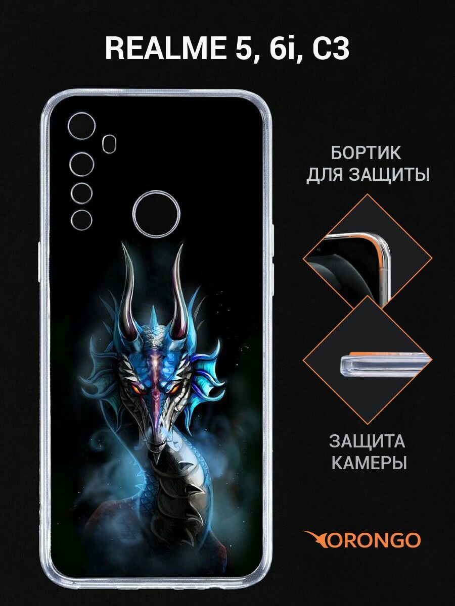 Чехол на Realme 5, Realme 6i, Realme C3 прозрачный, с принтом дракон / Реалми 5, Реалми 6и, Реалми Ц3