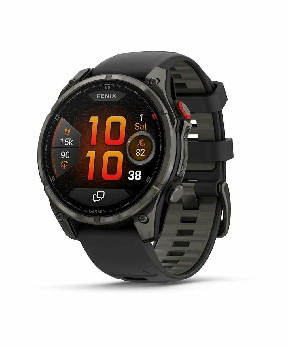 Умные смарт-часы Garmin Fenix 8 Pro, AMOLED Sapphire, Carbon Gray DLC Titanium with Black/Pebble Gray Silicone Band