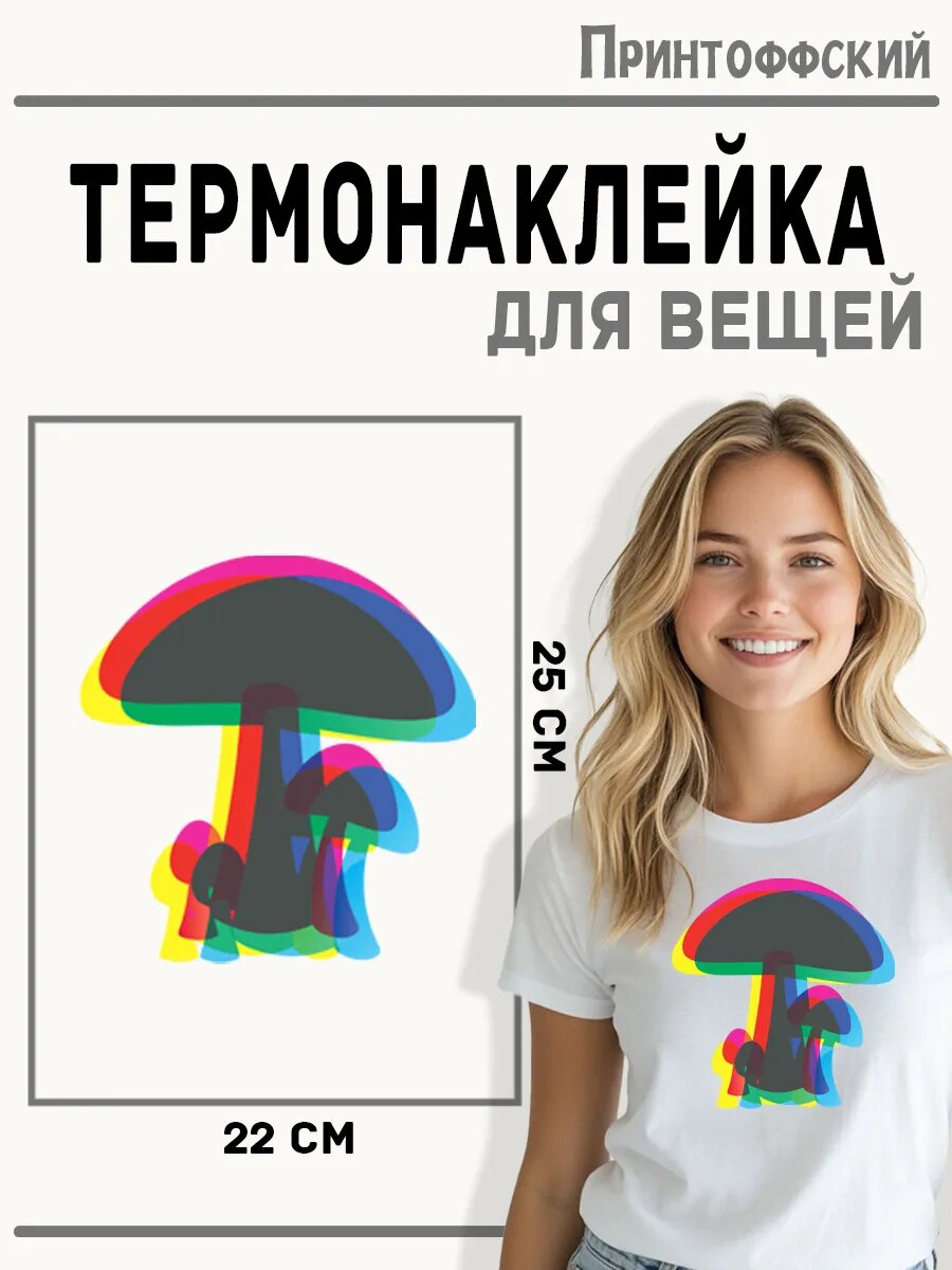 Термонаклейка для одежды и аксессуаров DTF-печать грибы — фото 1